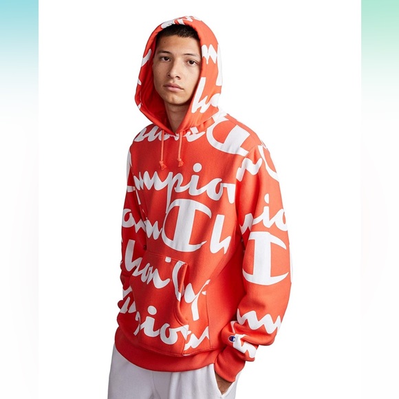 Champion | Shirts | Champion Scripted Logo Red Orange Hoodie | Poshmark